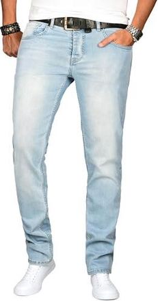 Alessandro Salvarini Jean stretch d&eacute;lav&eacute; pour homme Coupe ajust&eacute;e, Bleu clair d&eacute;lav&eacute;, 38W / 32L