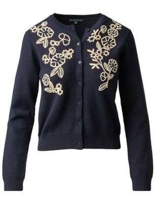 Adrianna Papell Strickjacke Floral Applique Sweater Strickjacke mit kontrastierenden Blumenstickereien