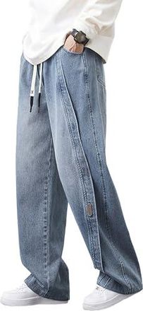 Generic Jean Baggy Homme, Coupe Ample, Jambes Larges, Pantalon en Denim Vintage Y2K, Style Streetwear d&eacute;contract&eacute;, Bleu, Taille 6XL