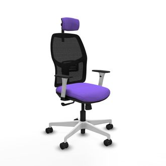 Piqueras y Crespo Alfera B&uuml;rostuhl mit Kopfst&uuml;tze und wei&szlig;en und schwarzen Armlehnen, h&ouml;henverstellbare Lendenwirbelst&uuml;tze und h&ouml;henverstellbares Kopfteil, Schwarz/Lila