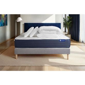 Actisom Komplettpaket Bett - Matratze 160x200 cm + Boxspringbett mit Lattenrost (im Set) + 2 Kopfkissen + Bettdecke - Actilatex Sleep