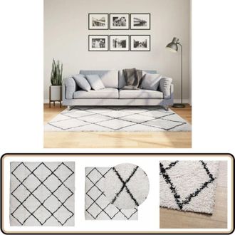 vidaXL Vidaxl - Teppich Shaggy Hochflor Modern Creme und Schwarz 160x160 cm - Shaggy-Teppich - Hochflor-Teppich - Cremefarbener Teppich - Schwarzer Teppich