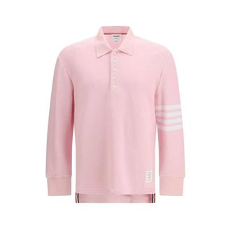 Thom Browne Piqu&eacute;-Polohemd mit Struktur und 4-Bar-Streifen- lange &Auml;rmel - - Tops - Herren - Rosa - L
