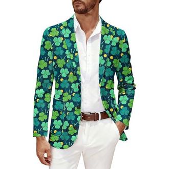 Generic Blazer en velours côtelé pour homme - Veste formelle pour la Saint-Patrick avec motif trèfle porte-bonheur - Simple boutonnage - Manches longues - Cou