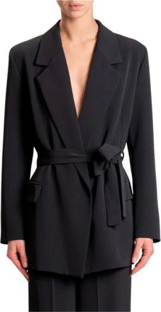 Vicolo Femme, Vestes, Noir, Taille: 38 FR Fluid Fabric Belted Jacket