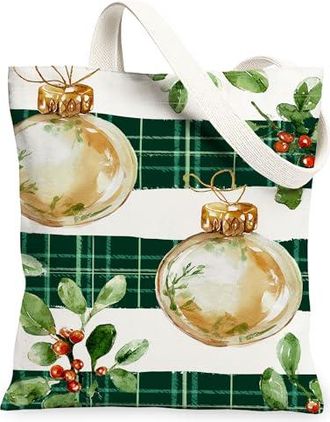 Generic Sacs fourre-tout en toile de vacances, motif ornement festif, sacs de courses r&eacute;utilisables, sacs &agrave; provisions rustiques, l&eacute;gers et lavables pour voya