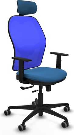 Piqueras y Crespo Ergonomischer B&uuml;rostuhl, Lendenwirbelst&uuml;tze, mit 1D-Armlehnen und Kopfteil, h&ouml;henverstellbar und neigbar, ausgestattet mit Syncro/Traslack. Blau/Hellb