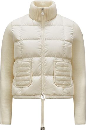 Moncler Moncler Cardigan Zipp&eacute; En Laine &Agrave; Matelassage En Carr&eacute;, Femme, Blanc, Taille: Xxl