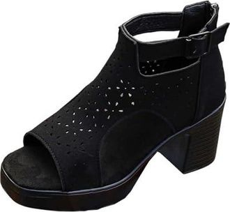 Generic Sandales &agrave; talons pour femme - Bout ouvert - &Eacute;l&eacute;gante - Couleur unie - Respirantes - &Eacute;l&eacute;gantes - Fermeture &eacute;clair dans le dos - Semelle &eacute;paisse - Conf