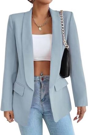 TOMWELL Blazer Femme Manches Longues Casual Revers OL Business Veste de Costume Devant Ouvert Manteau Cardigan Blazer Jacket avec Poches A Bleu XXL
