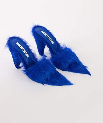 Topshop Willa Mule mit Kegelabsatz in Kobaltblau aus Echtleder mit Haarstruktur