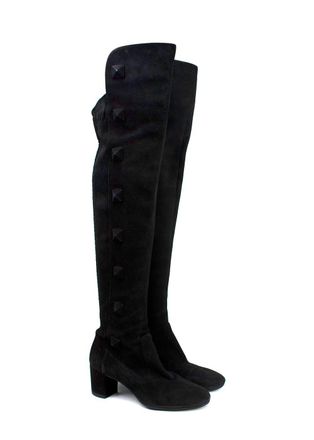 Valentino Garavani Valentino Black Suede Rockstud OTK Boots Size 37
