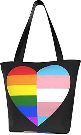 AOOEDM Lgbt arc-en-ciel et transgenre drapeau coeur sac fourre-tout r&eacute;utilisable femmes sac &agrave; main d&eacute;contract&eacute; sacs &agrave; bandouli&egrave;re pour faire les courses &eacute;pic
