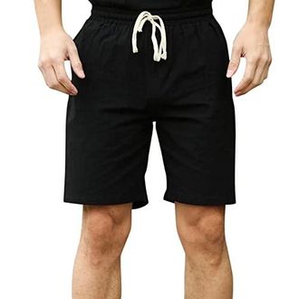 Generic Short surdimensionn&eacute; en coton et lin pour homme - Short d&eacute;t&eacute; d&eacute;contract&eacute; fronc&eacute; - Poche solide - Short d&eacute;contract&eacute; - Pantalon l&eacute;ger, Noir, 4XL