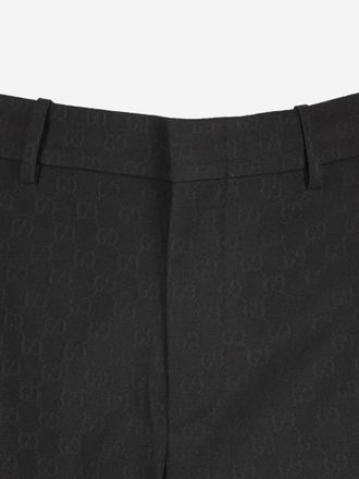 Gucci Mens Gg Patterned Wool Blend Trousers Black Polyester