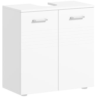 Kleankin Waschbeckenunterschrank Badezimmerschrank Waschtischunterschrank mit 2 T&uuml;ren Regal verstellbar U-f&ouml;rmiger Ausschnitt Spanplatte Wei&szlig; 60 x 30 x 62,5 cm