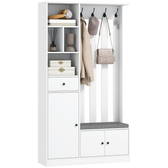 HOMCOM Garderobe Set Flurgarderobe mit Sitzbank, Schuhschrank, Verstellbarem Regal, Schublade, 4 Haken und Offenen F&auml;chern Kompaktgarderobe f&uuml;r Eingangsberei