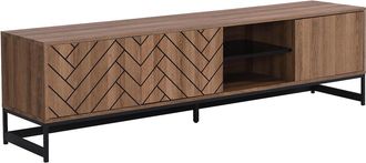 Vente-Unique TV M&ouml;bel mit 3 T&uuml;ren & 2 Ablagen - MDF - Naturfarben & Schwarz - CARATANA