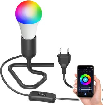 LEDs Com Tischlampe TRIN mit E27 Lampen-Fassung, schwarz, Stecker, Schalter inkl. Smart Home RGBW LED Lampe, 8,89W, 892lm