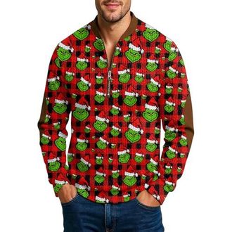 Generic Le Grinch Pull De Noel Homme Pyjama Pulls Adulte The Sweater Ugly zippé Sweats Drole Moche col Rond Famille Sweat Sweatshirts Costume Femme Deguisemen