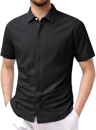 Generic Chemises d&eacute;t&eacute; pour homme - Haut boutonn&eacute; &agrave; manches courtes - Col &agrave; revers d&eacute;contract&eacute; - Grande taille - Doux &agrave; porter - Respirant - Costume de sport p