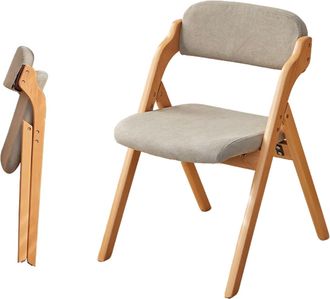 Generic Ergonomic Light Grey Folding Dining Chairs - Padded Oak Wood Side Chairs, Easy to Fold, Ideal for Home & Office, Breakfast & Dining Spaces