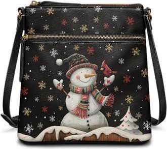 Coloranimal Sac &agrave; bandouli&egrave;re en cuir pour femme avec fermeture &eacute;clair, sac &agrave; main tendance et l&eacute;ger avec plusieurs poches, Bonshommes de neige de No&euml;l Cardinal