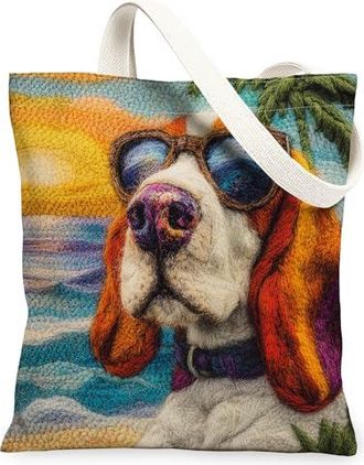 Generic Sac fourre-tout d&eacute;t&eacute; en toile pour le shopping, 33 x 38 cm, sac r&eacute;utilisable &agrave; motif imprim&eacute; de chiot c&ocirc;tier pour femme, peinture esth&eacute;tique, d&eacute;corati