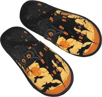 Generic Pantoufles De Voyage T&ecirc;te De Citrouille Hibou Noir Unisexe Pantoufles DHiver Doux Chaussons Maison Pour Femmes Voyage Camping M