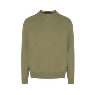 HUGO BOSS Homme, Pulls, Vert, Taille: M Pull Col Rond en Coton Kaki
