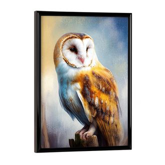artboxONE Poster mit schwarzem Rahmen 18x13 cm Tiere Malerei der Schleiereule - Bild Kunst Eule Farbe