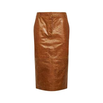 Co Ma&szlig;geschneiderter Bleistiftrock aus Leder - - Skirts - Damen - Braun - M