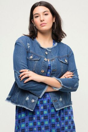 STUDIO UNTOLD Sommerjacke Jeansjacke Regular Fit Destroy-Effekte Patches