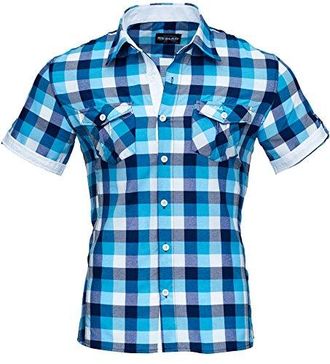 Reslad Oceanside RS-7065 Chemise manches courtes &agrave; carreaux - turquoise - Large