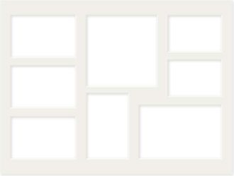 Photolini Passepartout 30x40 aussen Creme-Weiß für 8 Bilder 2X 7x10, 4X 8x12, je 1x 10x15, 13x13, alterungsbeständig & säurefrei 1,5 mm Schrägschnitt - Passepar