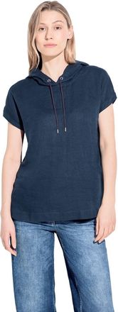 Cecil Damen B344511 LINEN_Hoody Blouse, Mid Blue, XL EU