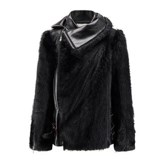 sacai Veste noire &agrave; double fermeture &eacute;clair avec fausse fourrure - Femme - Vestes - Noir - Taille: 40 FR