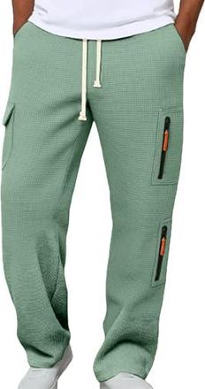 Generic Pantalon de surv&ecirc;tement pour homme - Motif gaufr&eacute; - Pantalon de jogging multi-poches - Jambe droite - Couleur unie - Taille &eacute;lastique avec cordon de s