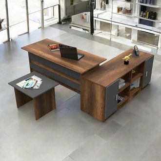 Dmora B&uuml;ro-Set Borrelly, Studio-Komposition, B&uuml;roartikel, Schreibtisch und Schubladenset, Walnuss und Anthrazit