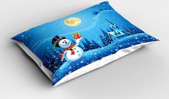 Abakuhaus Weihnachten Kissenbezug, Schneemann Sanra Geschenk, Dekorativer Standard King Size Gedruckter Kissenbezug, 80 x 40 cm, Gelb Blau