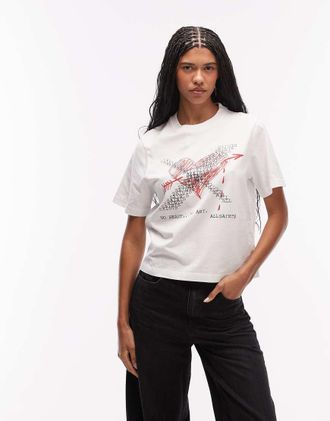 AllSaints Lisa - T-shirt &agrave; manches courtes avec imprim&eacute; graphique coeur - Blanc
