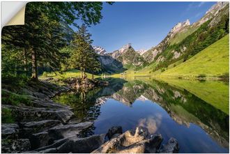 Artland ARTland Wanddeko Wandtattoo selbstklebende Vinylfolie 120x80 cm Landschaften Idyll Natur See Spiegel Bäume Berge Alpen Schweiz U4TP