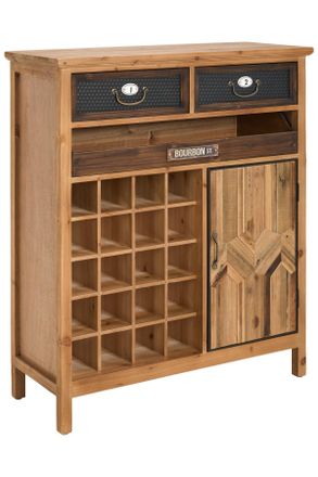 Landscape Barschrank, Natur, Schwarz, Metall, Tanne, massiv, 6 F&auml;cher, 3 Schublade(n) Schubladen, 80x93x32 cm, Esszimmer, Barm&ouml;bel, Barschr&auml;nke & Theken