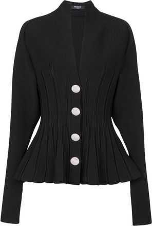 Balmain Femme, Pulls, Noir, Taille: 34 FR Cardigan &agrave; basque en maille c&ocirc;tel&eacute;e