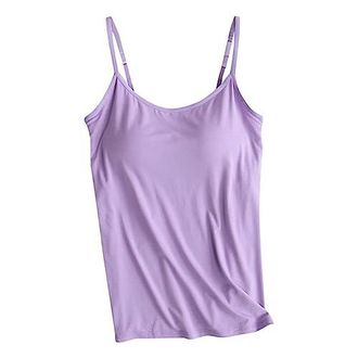 Generic Top avec Soutien Gorge Int&eacute;gr&eacute;, Femme d&eacute;bardeur avec Soutien-Gorge Bretelles Fines Rembourr&eacute; Camisole Tanks Camisole Int&eacute;gr&eacute; Soutien-Gorge R&eacute;glable Sp