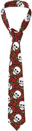 Generic Cravate DAffaires Cr&acirc;ne, Squelette Et Roses, Fleurs Rouges Et Noires Fine Tie Confortable Cravates Homme Pour Mariage L&Eacute;cole F&ecirc;te