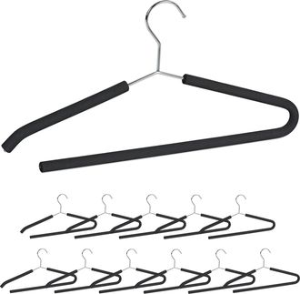 Relaxdays 36 x Kleiderbügel, Rutschfester Schaumstoffbezug, Anzugbügel, offener Hosensteg, Hemdenbügel, Antirutschbügel, schwarz