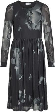 Vila Vila O-Neck Vivolette Vai Col Rond L/S Dress/LC, Black Beauty, L Femmes