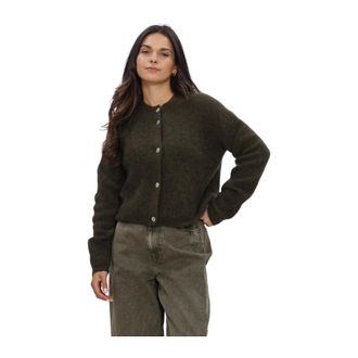 Second Female Andrea Strick-Cardigan mit Rippstrick - - Knitwear - Damen - Gr&uuml;n - S