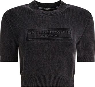 Alexander Wang Femme, Pulls, Noir, Taille: 40 FR Logo Knit Cropped Top